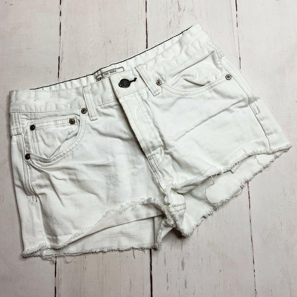 Free People Button Fly White Denim Cutoff - Gem